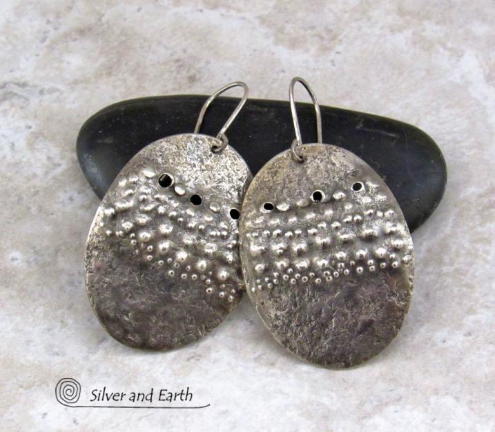 Large Sterling Silver Earrings with Unique Organic Earthy Texture ...