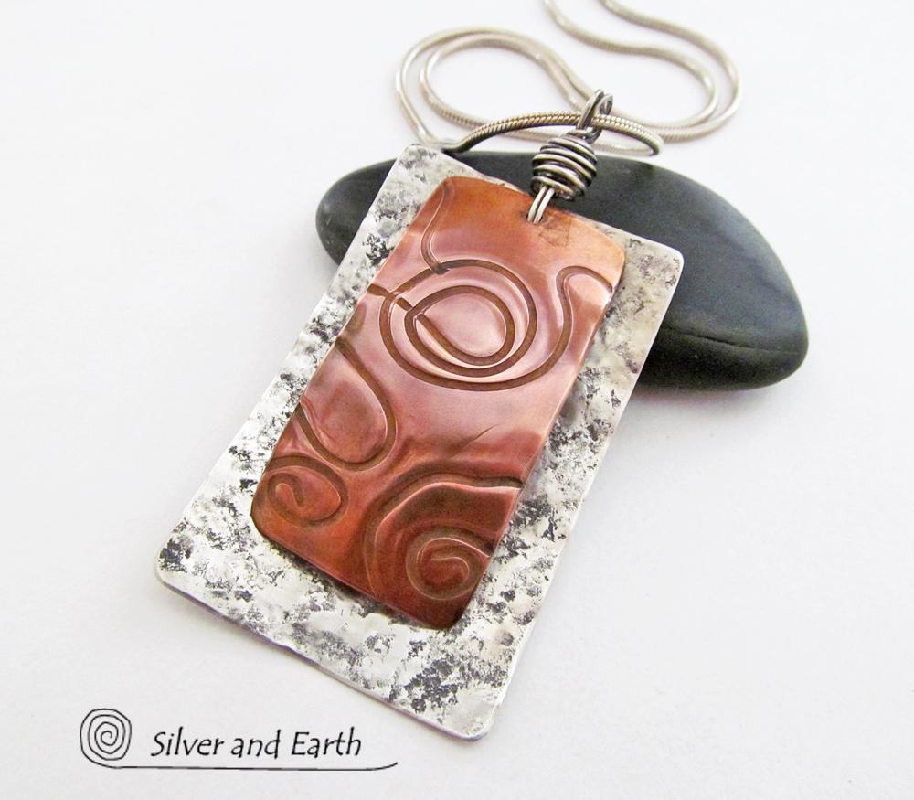 Mixed Metal Pendant Necklace with Sterling Silver and Copper | Silver ...